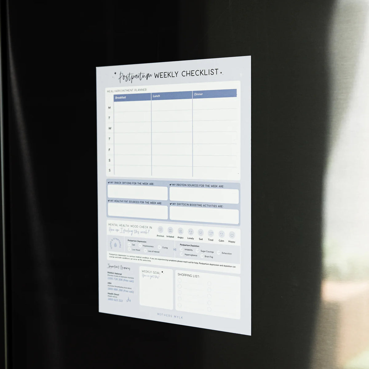 Postpartum Weekly Planner Magnet – Eufloria Health